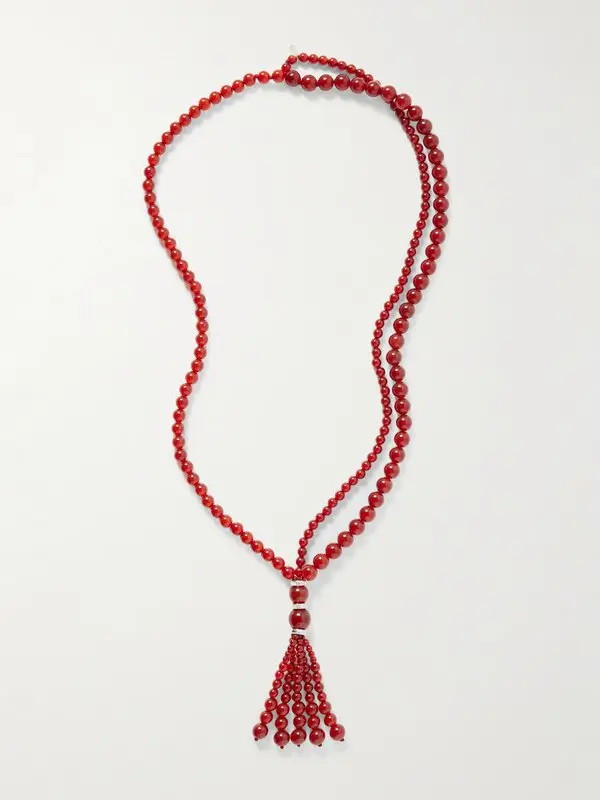 Le Sundial Venice Opera Tasseled Carnelian And Silver Necklace - Red