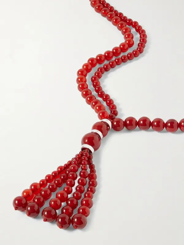 Le Sundial Venice Opera Tasseled Carnelian And Silver Necklace - Red