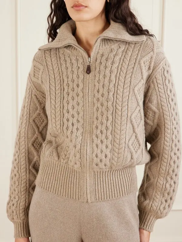 Loro Piana Eyre Cable-knit Cashmere Turtleneck Cardigan