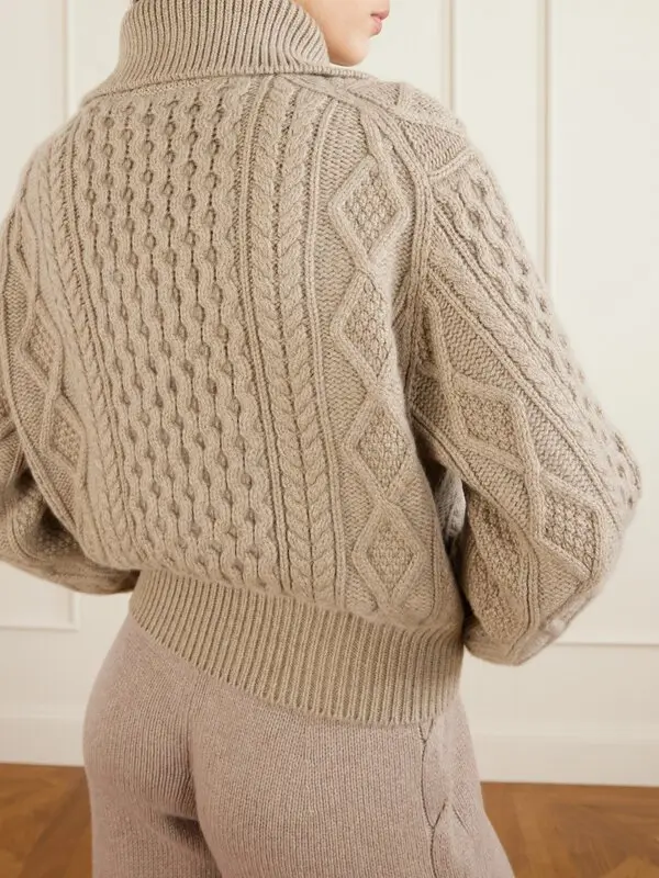 Loro Piana Eyre Cable-knit Cashmere Turtleneck Cardigan