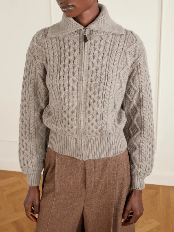 Loro Piana Eyre Cable-knit Cashmere Turtleneck Cardigan