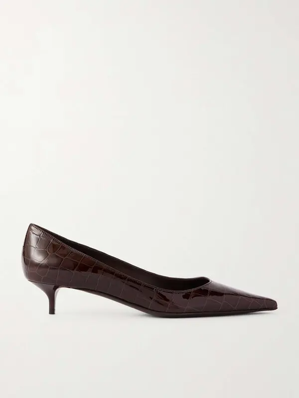 JIMMY CHOO Amelia Croc-effect Leather Pumps - Dark Brown