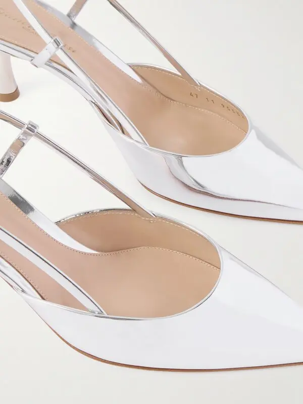 GIANVITO ROSSI Ascent 55 Mirrored Leather Slingback Pumps - Silver