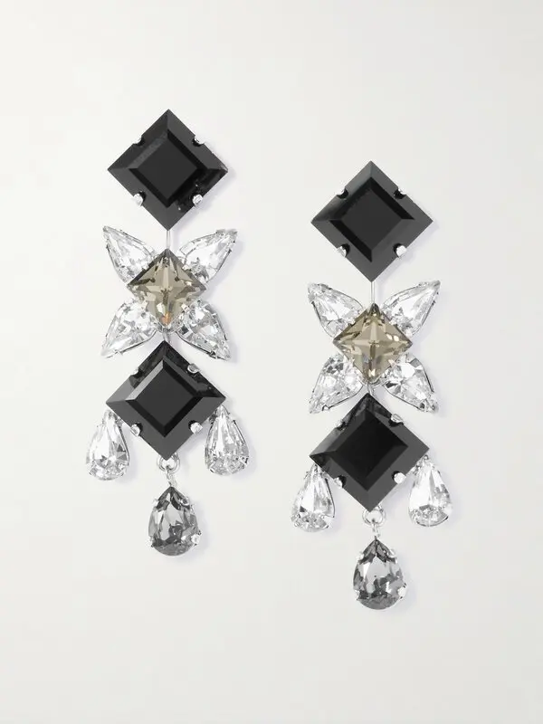 JENNIFER BEHR Raina Rhodium-plated Onyx And Crystal Earrings - Black