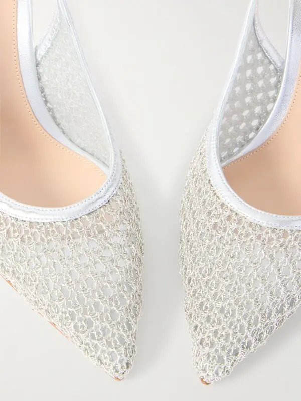 GIANVITO ROSSI Itaca 95 Metallic Leather-trimmed Embellished Mesh Slingback Pumps - Silver