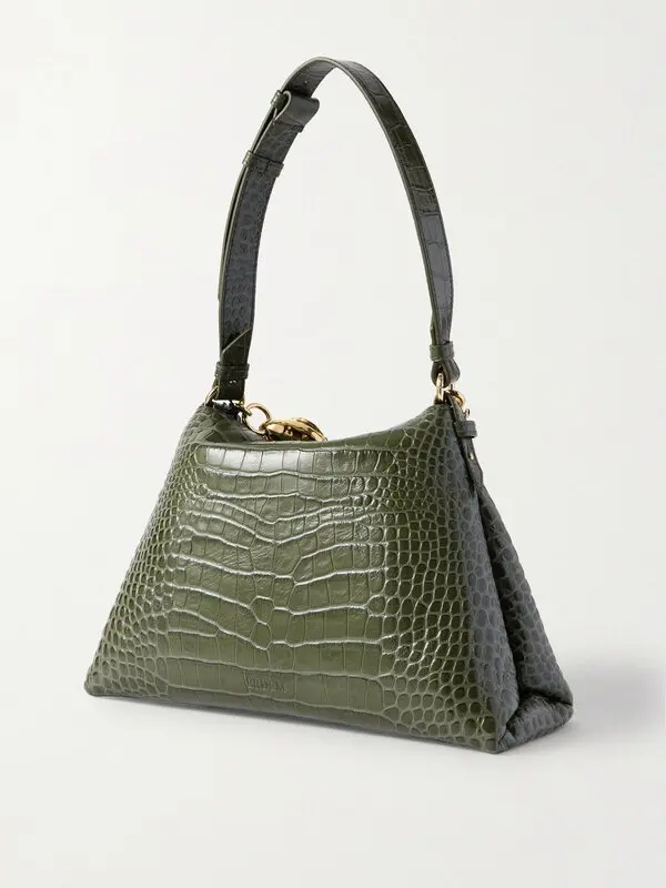 Erdem Bloom Large Croc-effect Leather Shoulder Bag - Green