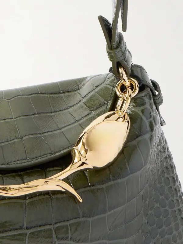 Erdem Bloom Large Croc-effect Leather Shoulder Bag - Green