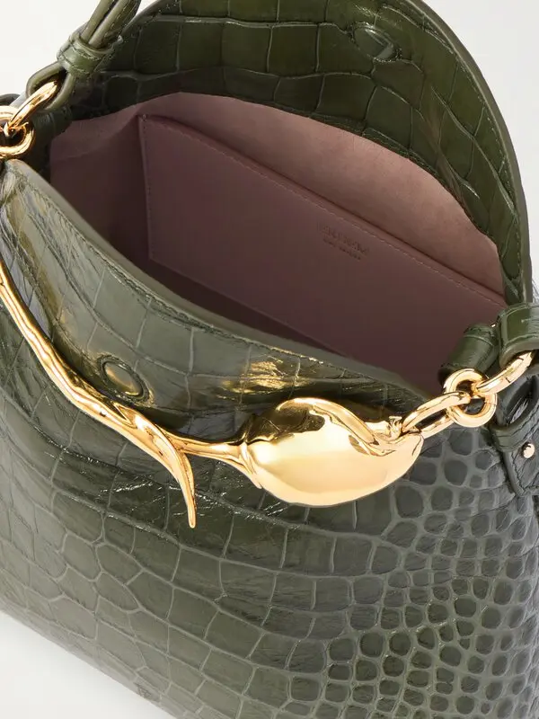 Erdem Bloom Large Croc-effect Leather Shoulder Bag - Green
