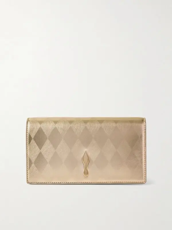 CHRISTIAN LOUBOUTIN Bettina Argyle Metallic Leather Clutch - Gold
