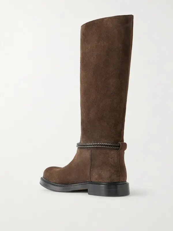 Bottega Veneta James Intrecciato Leather-trimmed Suede Knee Boots - Brown