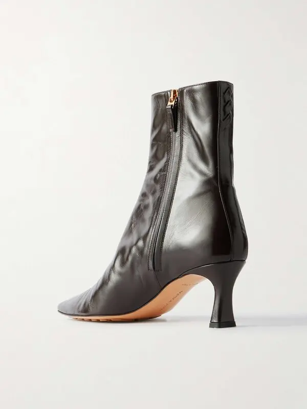 Bottega Veneta Sofia Glossed-leather Ankle Boots - Chocolate