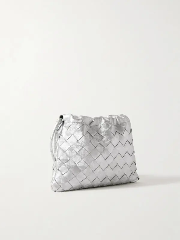 Bottega Veneta Small Intrecciato Metallic Leather Pouch