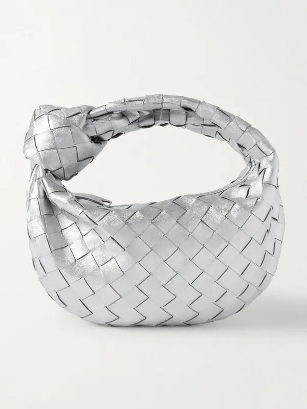 Bottega Veneta Jodie Mini Intrecciato Distressed Metallic Leather Tote - Silver