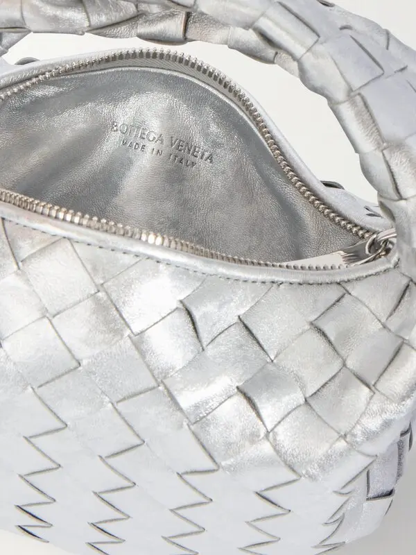 Bottega Veneta Jodie Mini Intrecciato Distressed Metallic Leather Tote - Silver