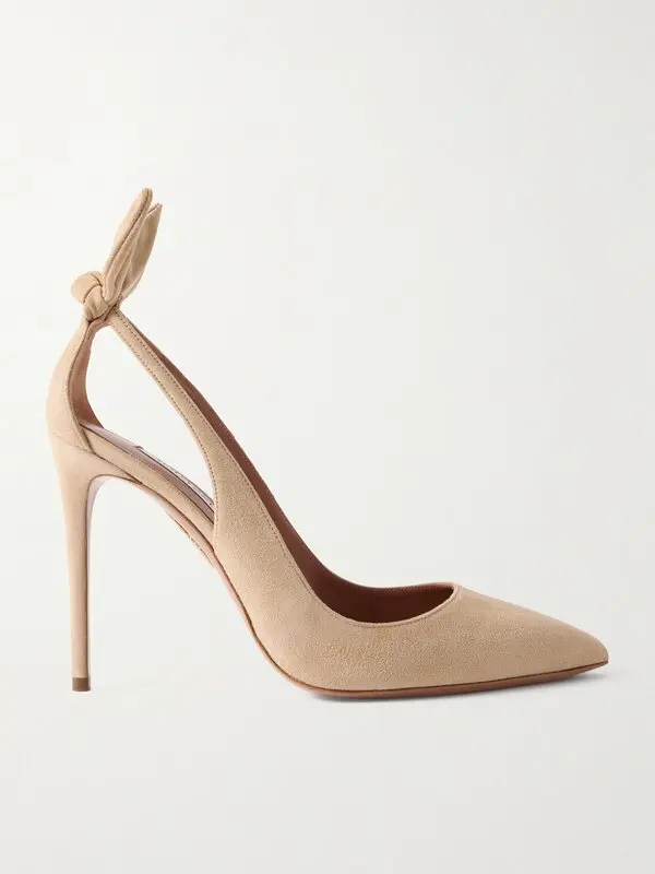 AQUAZZURA Bow Tie 85 Suede Pumps - Neutrals