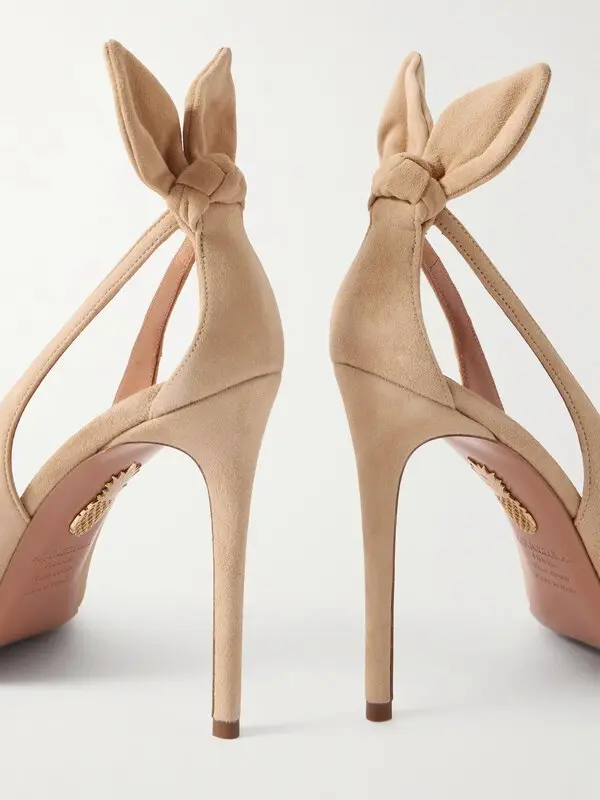 AQUAZZURA Bow Tie 85 Suede Pumps - Neutrals