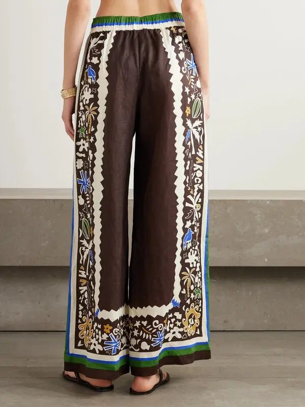 ALEMAIS Printed Linen Wide-leg Pants - Brown