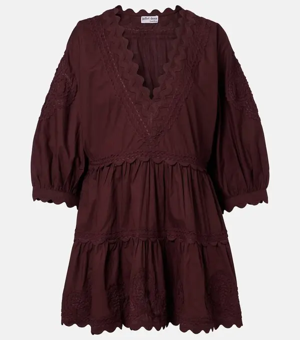 JULIET DUNN Scalloped Cotton Poplin Minidress - Burgundy