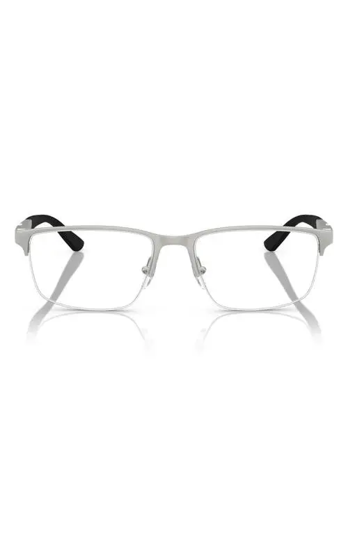 Emporio Armani 56mm Rectangular Optical Glasses - Matte Silver/demo Lens