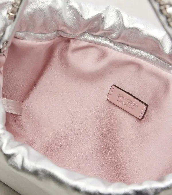 JIMMY CHOO Drawstring Mini Embellished Leather Shoulder Bag