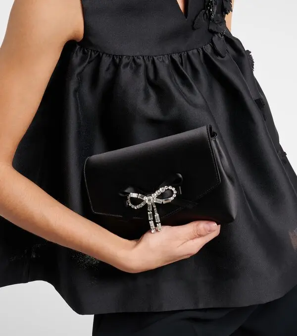 JIMMY CHOO Soft Bow Mini Embellished Clutch - Black