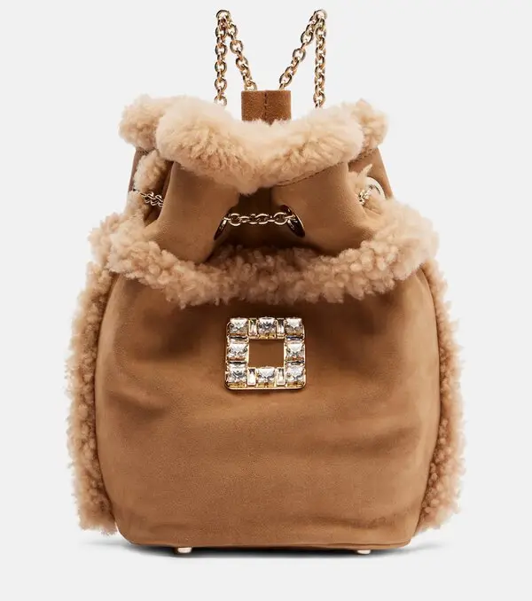ROGER VIVIER Tres Vivier Suede And Shearling Backpack