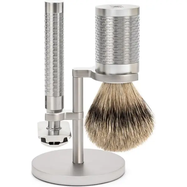 MUHLE Rocca Matt Stainless Steel 3-piece Tip Badger & Safety Razor Shaving Set - Silver
