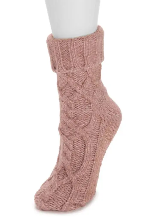 MUK LUKS Cuffed Lounge Socks - Dusty Pink