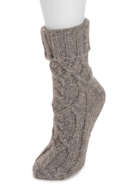 MUK LUKS Cuffed Lounge Socks - Med Heather Grey