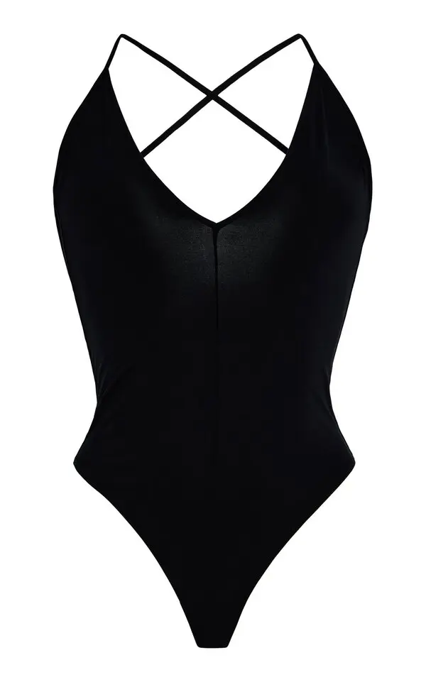 Wardrobe.NYC V-neck Jersey Bodysuit - Black