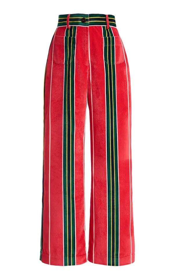 La Veste Pippi Striped Cotton Velvet Trousers - Red