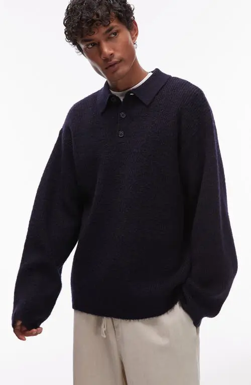 Topman Oversized Long Sleeve Sweater Polo