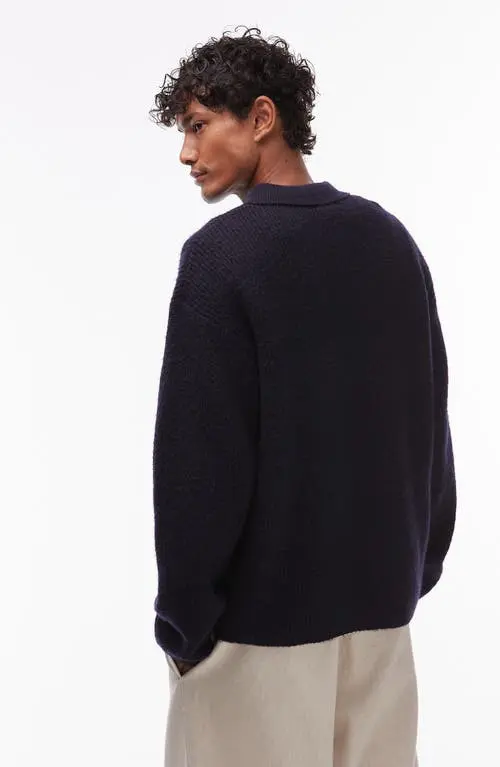 Topman Oversized Long Sleeve Sweater Polo