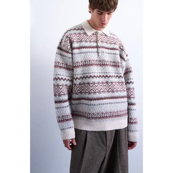 Topman Fair Isle Stripe Long Sleeve Polo