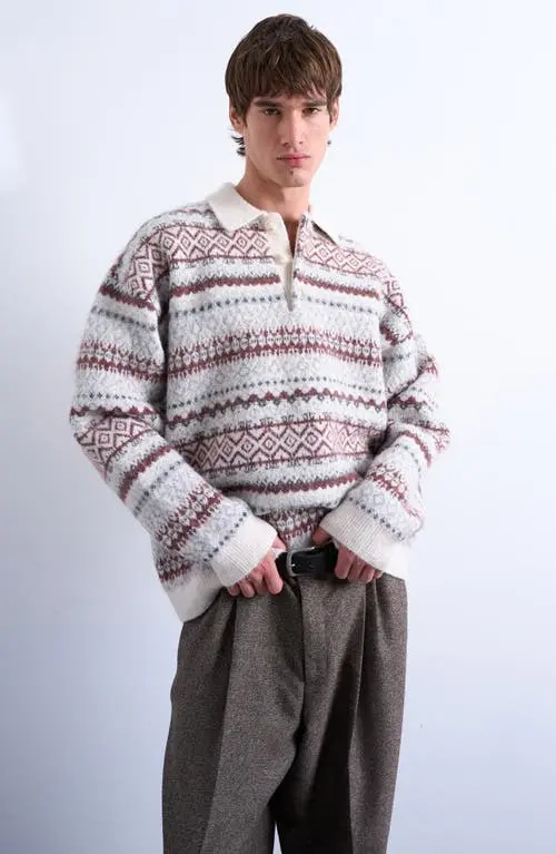 Topman Fair Isle Stripe Long Sleeve Polo