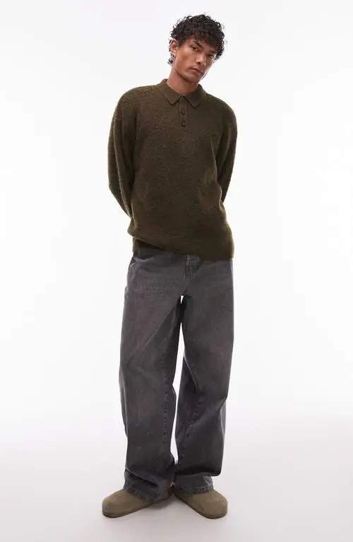 Topman Oversized Long Sleeve Sweater Polo