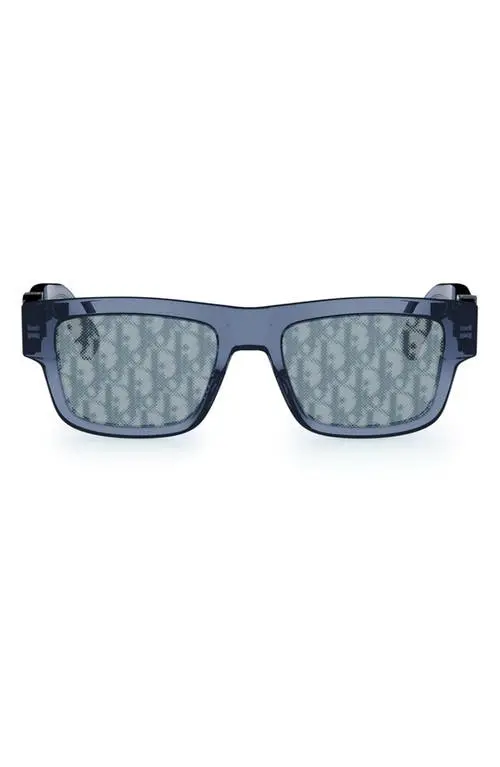 Dior Oblique S3i 52mm Rectangular Sunglasses - Blue/other/blue Mirror