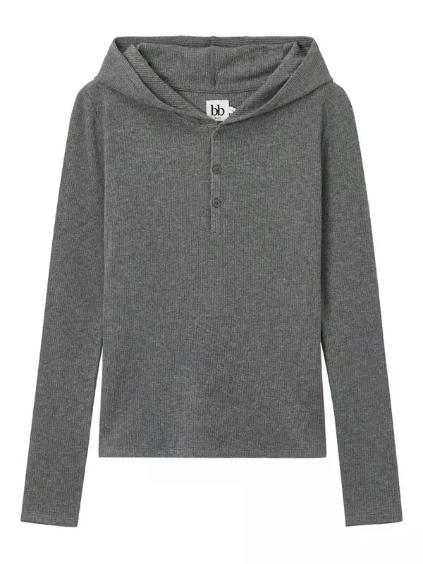B+AB Buttoned Ribbed Hoodie - Grey