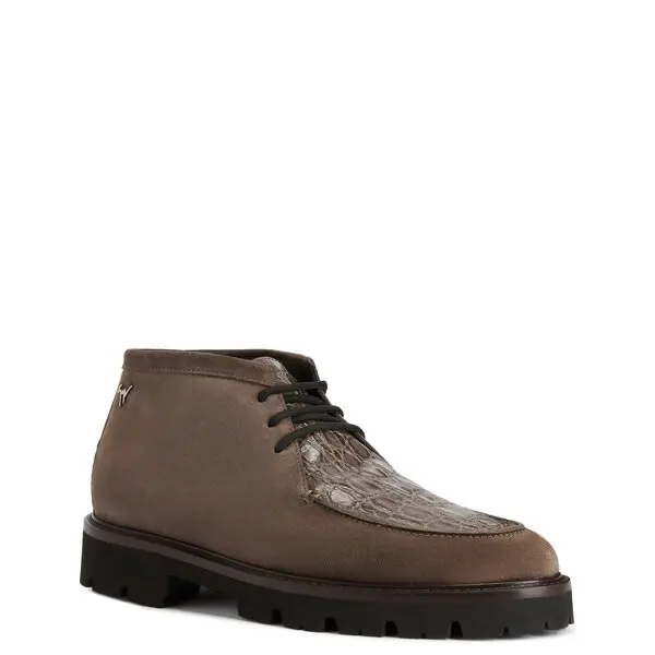 GIUSEPPE ZANOTTI Rivaux High Suede Ankle Boots With Croc Effect Details - Grey