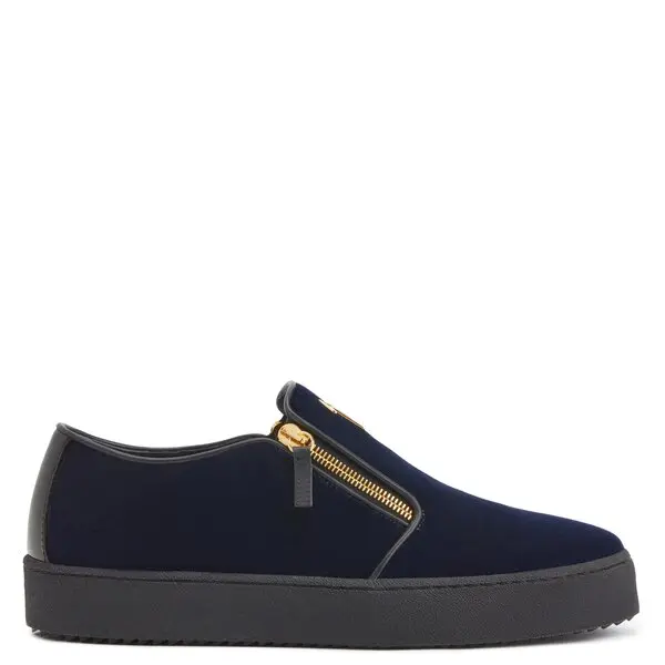 GIUSEPPE ZANOTTI Velvet Slip-ons With Signature Detail - Blue