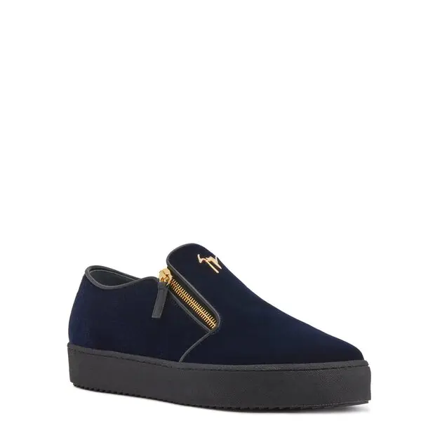 GIUSEPPE ZANOTTI Velvet Slip-ons With Signature Detail - Blue