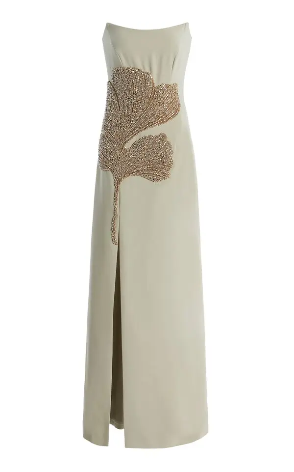 Costarellos Faranna Crystal-appliquéd Crepe Gown - Green