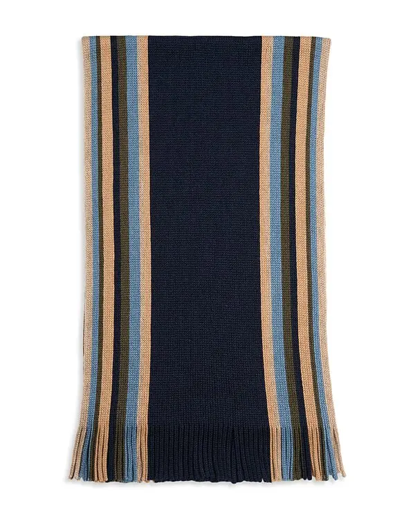 Bloomingdale'S Border Stripe Raschel Scarf Exclusive - Navy/ Grey/ Blue/ Olive/ Brown