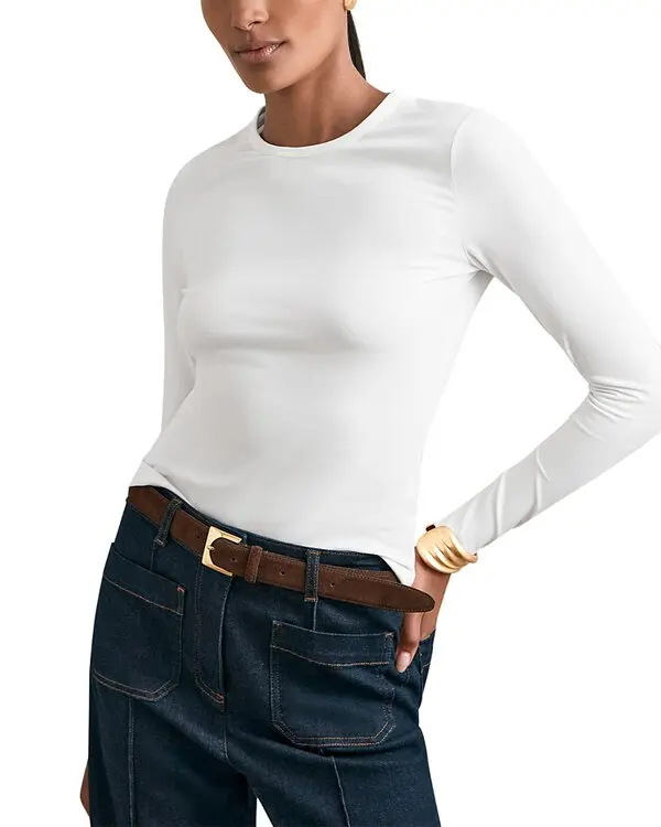 REISS Crewneck Long Sleeve Top - White