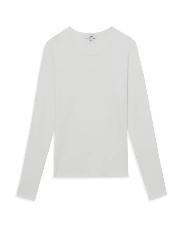 REISS Crewneck Long Sleeve Top - White