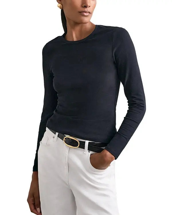 REISS Crewneck Long Sleeve Top - Black