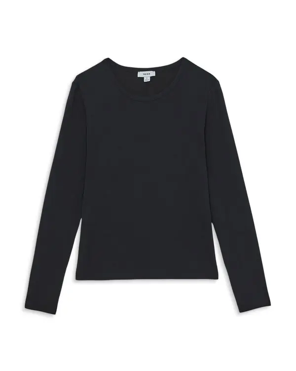 REISS Crewneck Long Sleeve Top - Black