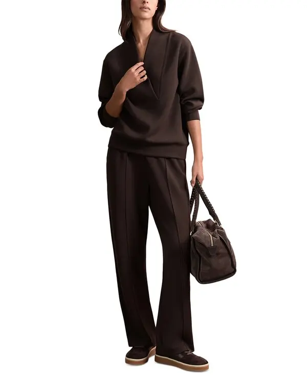 REISS Shawl Neck Top - Dark Chocolate