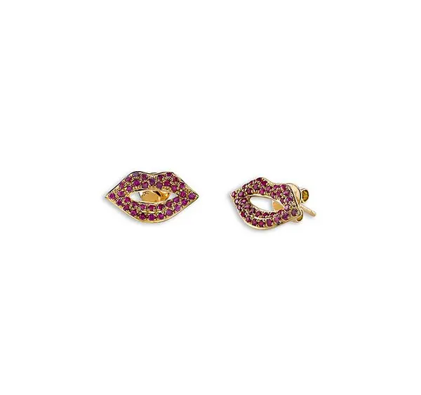 SYDNEY EVAN 14k Yellow Ruby Lips Stud Earrings - Gold