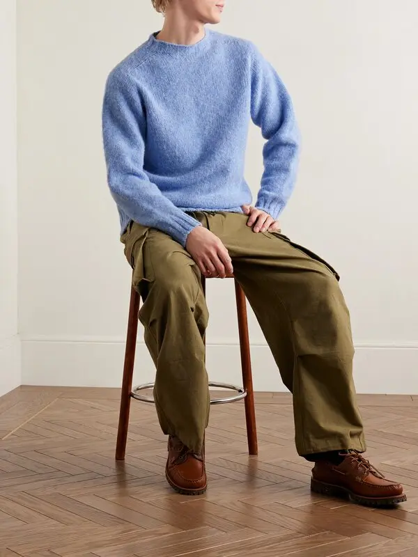 BEAMS Shaggy Bernard Wool Sweater - Blue
